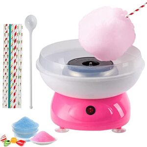 nodemash cotton candy machine – 500w portable with large splash-proof plate, efficient electric heating cotton candy machine maker with 10 marshmallow sticks & sugar scoop for kids gift birthday party