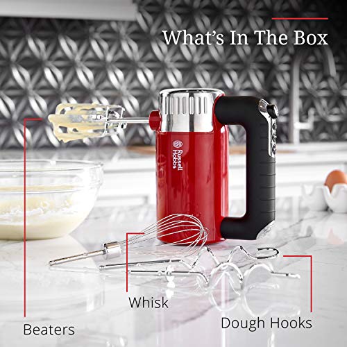 Russell Hobbs MX3100RDR Retro Style Hand Mixer, 4 Speeds + Turbo Boost, Red