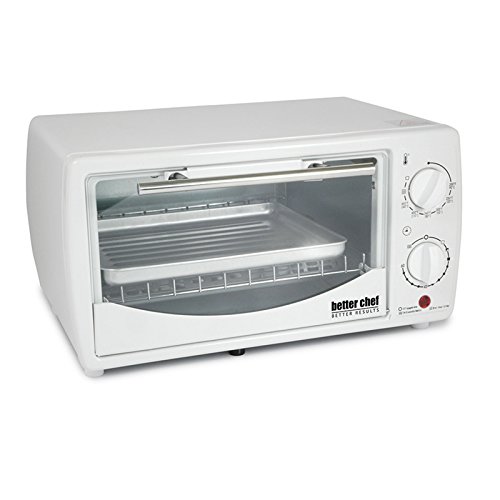 Better Chef Basic Toaster Oven | 4-Slice | 60-Minute Timer | Slide Out Rack | Bake Tray | Broil (White)