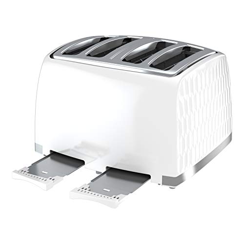 BLACK+DECKER Honeycomb Collection 4-Slice Toaster with Premium Textured Finish, TR1450WD, White