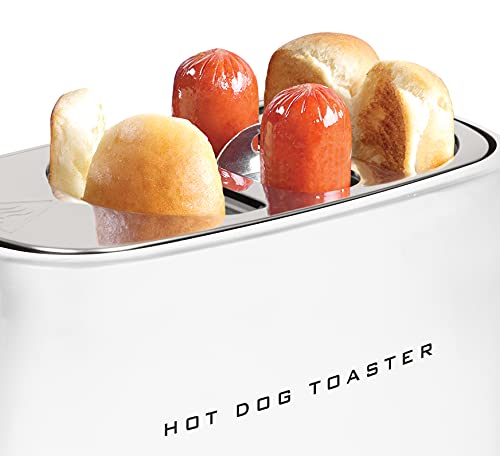 Nostalgia HDT900WHT Pop-Up 2 Hot Dog and Bun Toaster With Mini Tongs, Works with Chicken, Turkey, Veggie Links, Sausages and Brats, White