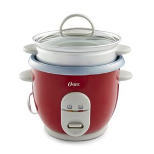 oster 6-cup rice cooker with steamer, red (004722-000-000)