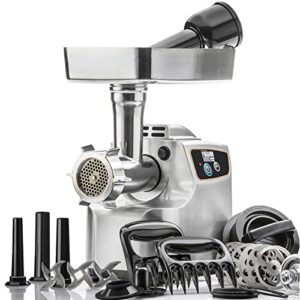 stx international “gen 2 -platinum edition” magnum 1800w heavy duty electric meat grinder – 3 lb high capacity meat tray, 6 grinding plates, 3 s/s blades, 3 sausage tubes & 1 kubbe maker & much more!