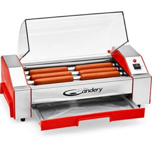 the candery hot dog roller – sausage grill cooker machine – 6 hot dog capacity – household hot dog machine for children and adults