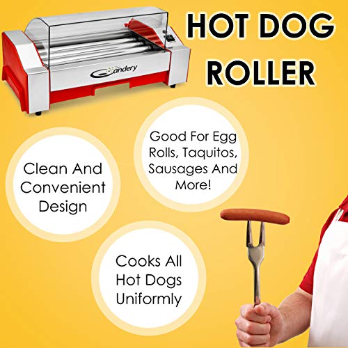 The Candery Hot Dog Roller - Sausage Grill Cooker Machine - 6 Hot Dog Capacity - Household Hot Dog Machine for Children and Adults