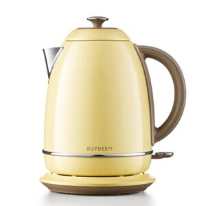 buydeem k640 stainless steel electric tea kettle with auto shut-off and boil dry protection, 1.7 liter cordless hot water boiler with swivel base, 1440w, mellow yellow