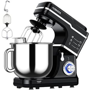 stand mixer, 7.5qt kitchen electric food mixer 10-speed tilt-head dough mixer for baking&cake, with stainless steel bowl, whisk, dough hook, beater, splash guard (660w) black mc1