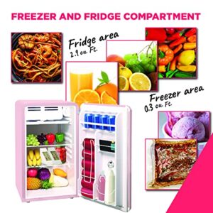 FRIGIDAIRE EFR372-PINK 3.2 Cu Ft Pink Retro Compact Rounded Corner Premium Mini Fridge