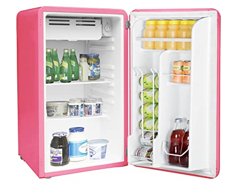 FRIGIDAIRE EFR372-PINK 3.2 Cu Ft Pink Retro Compact Rounded Corner Premium Mini Fridge