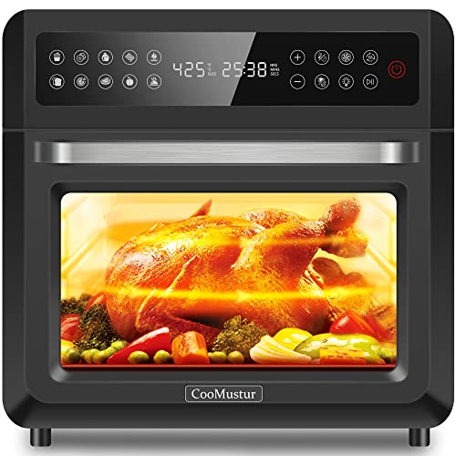 10-in-1 Air Fryer Oven, 20QT Toaster Oven Air Fryer Combo, Digital LCD Touch Screen, 6-Slice Toast, Air Fry, Roast, Bake, Dehydrates, Reheat, Oil-Free Black Stainless Steel with 7 Accessories