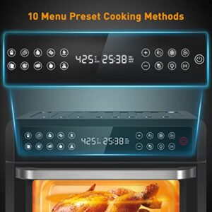 10-in-1 Air Fryer Oven, 20QT Toaster Oven Air Fryer Combo, Digital LCD Touch Screen, 6-Slice Toast, Air Fry, Roast, Bake, Dehydrates, Reheat, Oil-Free Black Stainless Steel with 7 Accessories