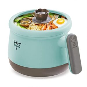 avkobow smart automatic multi-function electric hot pot 1.8l, shabu shabu mini non-stick hot pot with multi-power control, electric cooker with tempered glass lid for family, party and friends gathering (green)