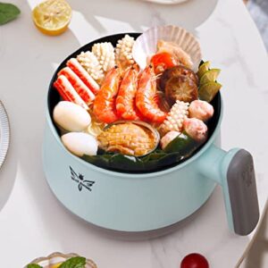 Avkobow Smart Automatic Multi-function Electric Hot Pot 1.8L, Shabu Shabu Mini Non-Stick Hot Pot with Multi-Power Control, Electric Cooker with Tempered Glass Lid for Family, Party and Friends Gathering (Green)