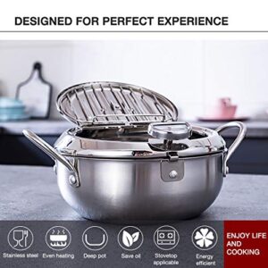 EAMATE Tempura Fry Pot, Stainless Steel Tempura Deep Fryer with Thermometer, 8 Inches, Mini Size Perfect for 2-3 People