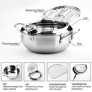 EAMATE Tempura Fry Pot, Stainless Steel Tempura Deep Fryer with Thermometer, 8 Inches, Mini Size Perfect for 2-3 People