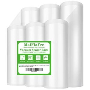 maiflafre 6 pack 8″x20′(3rolls) and11″x20′ (3rolls) vacuum sealer bags rolls with bpa free, heavy duty.vacuum sealer bags rolls compatible with any types vacuum sealer