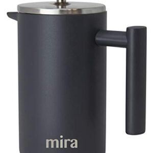 MIRA 20 oz Stainless Steel French Press Coffee Maker | Double Walled Insulated Coffee & Tea Brewer Pot & Maker | Keeps Brewed Coffee or Tea Hot | 600 ml (Gray)