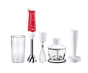 braun multiquick 5 immersion hand blender patented technology-powerful 350 watt-dual speed-includes beaker, whisk, 2-cup chopper, masher, 536, red