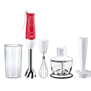 Braun MultiQuick 5 Immersion Hand Blender Patented Technology-Powerful 350 Watt-Dual Speed-Includes Beaker, Whisk, 2-Cup Chopper, Masher, 536, Red