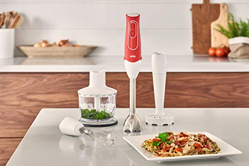 Braun MultiQuick 5 Immersion Hand Blender Patented Technology-Powerful 350 Watt-Dual Speed-Includes Beaker, Whisk, 2-Cup Chopper, Masher, 536, Red