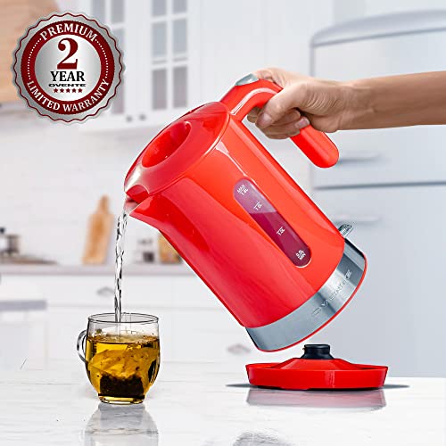 Ovente Electric Kettle, 1.8 Liter with Prontofill Lid, 1500 Watt BPA-Free Fast Heating Element with Auto Shut-Off & Boil Dry Protection, Instant Hot Water Boiler for Coffee & Tea, Red KP413R