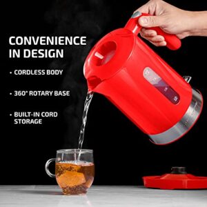 Ovente Electric Kettle, 1.8 Liter with Prontofill Lid, 1500 Watt BPA-Free Fast Heating Element with Auto Shut-Off & Boil Dry Protection, Instant Hot Water Boiler for Coffee & Tea, Red KP413R