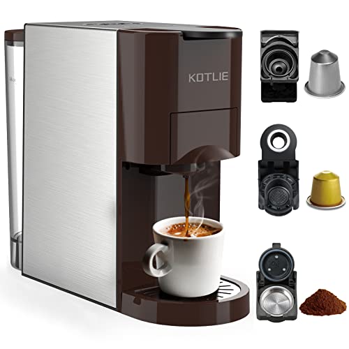 KOTLIE 【Updated】 Single Serve Coffee Maker, 3in1 Espresso Machine for Nespresso Original/K-Cup/Ground Coffee Brewer, 2oz to 10oz Cup, 28oz Removable Water Tank, 19 Bar, 1450W