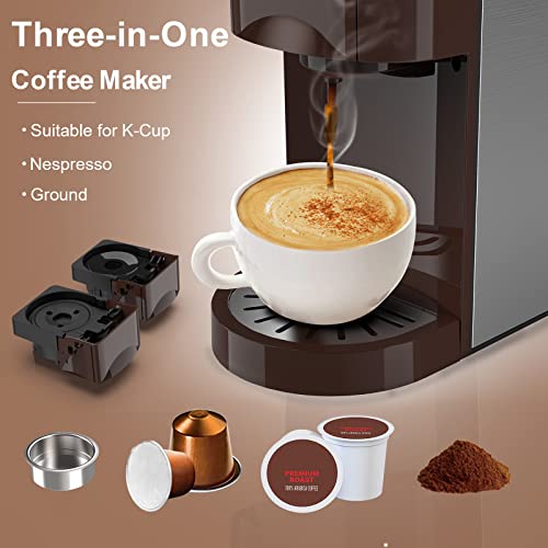 KOTLIE 【Updated】 Single Serve Coffee Maker, 3in1 Espresso Machine for Nespresso Original/K-Cup/Ground Coffee Brewer, 2oz to 10oz Cup, 28oz Removable Water Tank, 19 Bar, 1450W