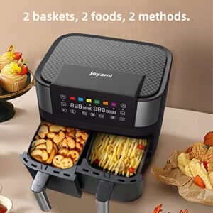 joyami Dual Air Fryer Oilless Cooker with 2 Independent Nonstick Frying Baskets XXL 8 Quart 1800W Black