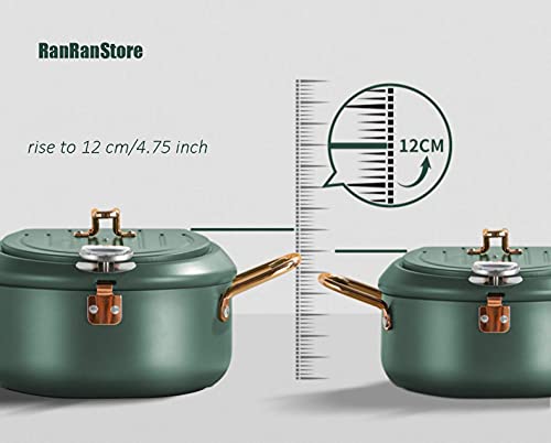 RANRAN Japanese Tempura Deep Fryer Pot with Thermometer and lid 20 cm / 8 inches 2200ml 2.3 Quart with nonstick coating Mini Deep Fryer tempura/chicken/fish/shrimp Perfect for Couples (Green Black) Easy Clean RRSRSYZG