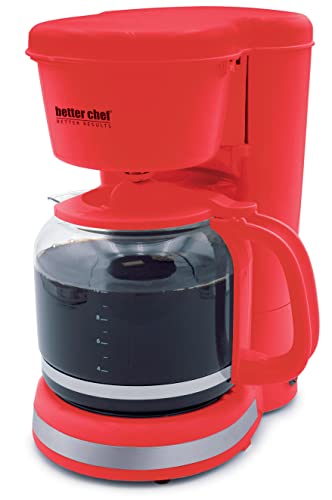 Better Chef Basic Coffee Maker | 12-Cup | Pause-N-Serve | Brushed Metal Trim (Red)