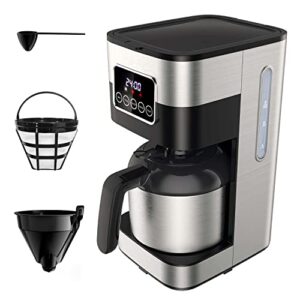 boly coffee maker with thermal carafe 8 cup, programmable coffee maker drip with timer and coffee pot, automatic coffee machine includes reusable filter