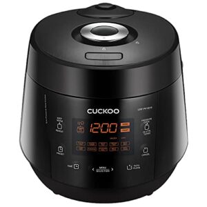 cuckoo crp-pk1001s | 10-cup (uncooked) pressure rice cooker | 12 menu options: quinoa, scorched rice, gaba/brown rice, multi-grain & more, voice guide, made in korea | black