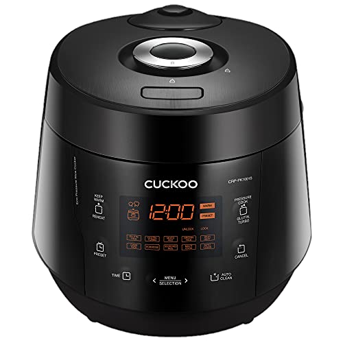 CUCKOO CRP-PK1001S | 10-Cup (Uncooked) Pressure Rice Cooker | 12 Menu Options: Quinoa, Scorched Rice, GABA/Brown Rice, Multi-Grain & More, Voice Guide, Made in Korea | Black