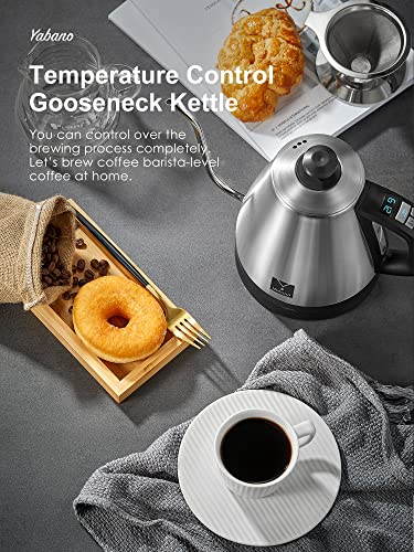 Electric Gooseneck Pour Over Coffee Kettle with Coffee Dripper, Yabano Variable Temperature Control Kettle for Drip Coffee and Tea, Stainless Steel, LED Display, Auto Shut-off and Keep Warm, 1000W