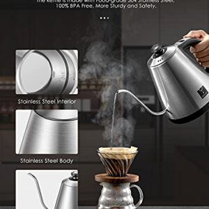 Electric Gooseneck Pour Over Coffee Kettle with Coffee Dripper, Yabano Variable Temperature Control Kettle for Drip Coffee and Tea, Stainless Steel, LED Display, Auto Shut-off and Keep Warm, 1000W