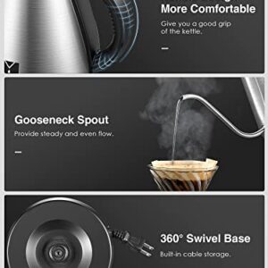 Electric Gooseneck Pour Over Coffee Kettle with Coffee Dripper, Yabano Variable Temperature Control Kettle for Drip Coffee and Tea, Stainless Steel, LED Display, Auto Shut-off and Keep Warm, 1000W