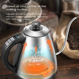 Electric Gooseneck Pour Over Coffee Kettle with Coffee Dripper, Yabano Variable Temperature Control Kettle for Drip Coffee and Tea, Stainless Steel, LED Display, Auto Shut-off and Keep Warm, 1000W