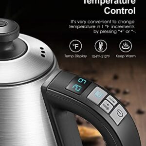 Electric Gooseneck Pour Over Coffee Kettle with Coffee Dripper, Yabano Variable Temperature Control Kettle for Drip Coffee and Tea, Stainless Steel, LED Display, Auto Shut-off and Keep Warm, 1000W