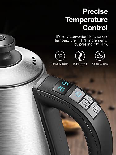 Electric Gooseneck Pour Over Coffee Kettle with Coffee Dripper, Yabano Variable Temperature Control Kettle for Drip Coffee and Tea, Stainless Steel, LED Display, Auto Shut-off and Keep Warm, 1000W