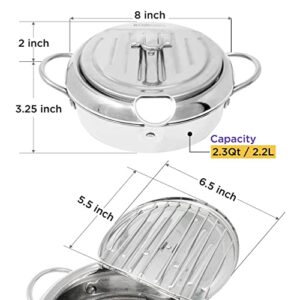 KOMONG Deep Fryer Pot (°F), Japanese Tempura Small Deep Frying Pot with Fahrenheit Thermometer, 304 Stainless Steel Deep Fryer with Oil Draining Rack for Tempura chips, Fries, Fish, and Chicken