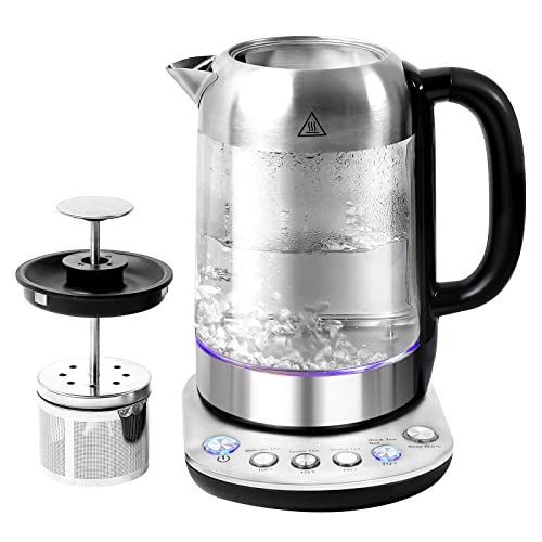 Davivy Electric Kettle Temperature Control With Tea Infuser, Keep Warm +4 Variable Presets Electric Tea Kettle, 1500W Smart Water Boiler with Dry-Boil Protection,1.7L (Borosilicate Glass)