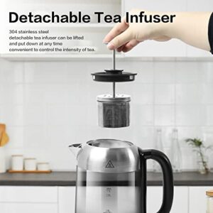 Davivy Electric Kettle Temperature Control With Tea Infuser, Keep Warm +4 Variable Presets Electric Tea Kettle, 1500W Smart Water Boiler with Dry-Boil Protection,1.7L (Borosilicate Glass)