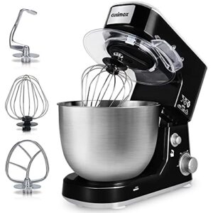 stand mixer, cusimax dough mixer tilt-head electric mixer with 5-quart stainless steel bowl, dough hook, mixing beater and whisk, splash guard