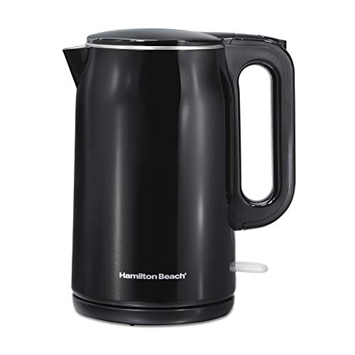 Hamilton Beach 1.6L Electric Tea Kettle, Hot Water Boiler & Heater with Cool-Touch Double Wall Stainless Steel Exterior, 1500W, Cordless, Auto-Shutoff and Boil-Dry Protection, Black (41032)