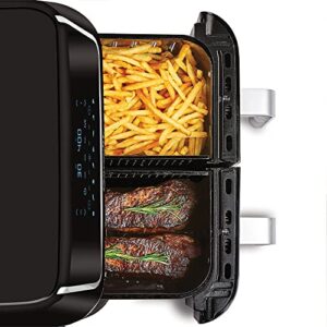 PowerXL Vortex 10-qt Dual Basket Air Fryer, 7-in-1 2-Basket Electric Fryer or 1 Extra-Large Capacity Basket, SmartSync Technology, for Entire XL Family Meals, Shake Reminder (10 QT, Black)