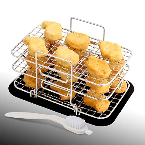 Air Fryer Rack Compatible with Ninja Dual Air Fryer, Food Safe Stainless Steel Multi-Layer Dehydrator Rack Toast Rack Accessories Compatible with Ninja DZ201 DualZone Air Fryer