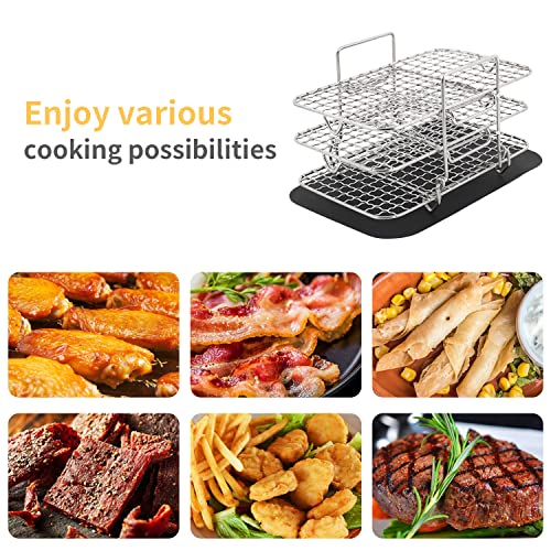 Air Fryer Rack Compatible with Ninja Dual Air Fryer, Food Safe Stainless Steel Multi-Layer Dehydrator Rack Toast Rack Accessories Compatible with Ninja DZ201 DualZone Air Fryer