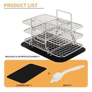 Air Fryer Rack Compatible with Ninja Dual Air Fryer, Food Safe Stainless Steel Multi-Layer Dehydrator Rack Toast Rack Accessories Compatible with Ninja DZ201 DualZone Air Fryer