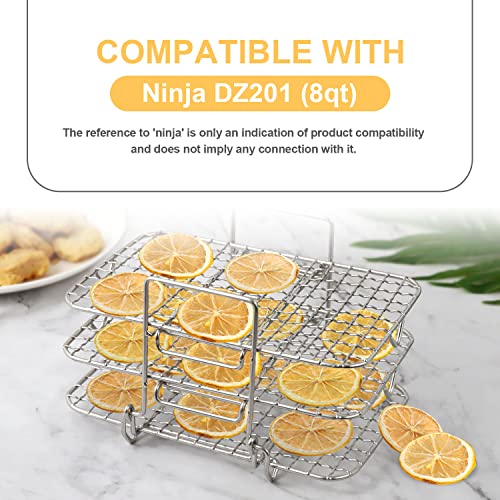 Air Fryer Rack Compatible with Ninja Dual Air Fryer, Food Safe Stainless Steel Multi-Layer Dehydrator Rack Toast Rack Accessories Compatible with Ninja DZ201 DualZone Air Fryer